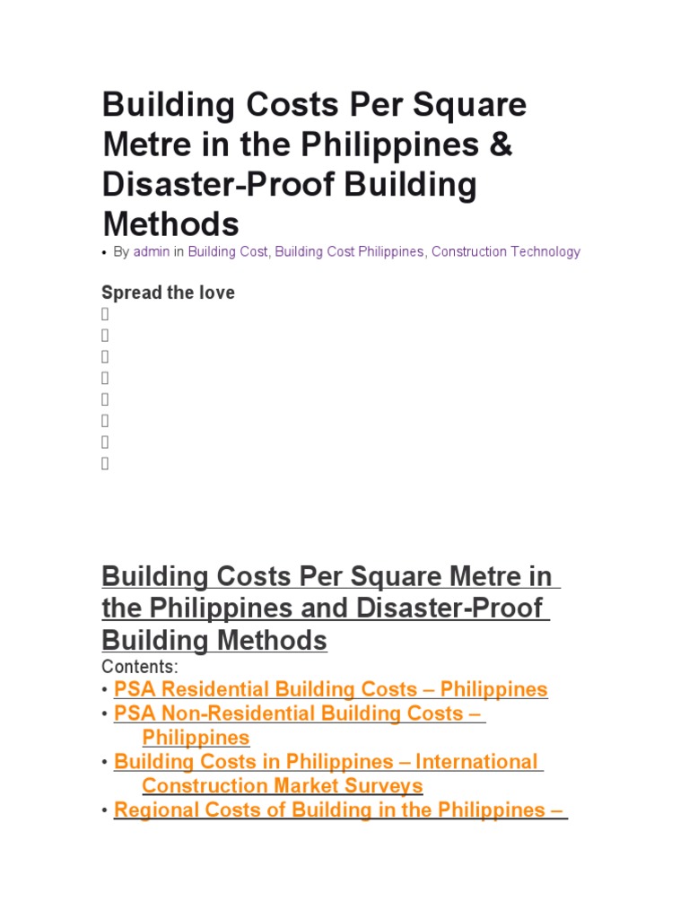 Building Costs Per Square Metre in The Philippines | PDF | Mindanao ...