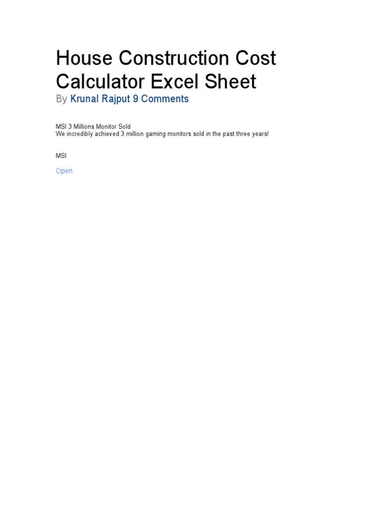 House Construction Cost Calculator Excel Sheet | PDF | Taxes | Economies