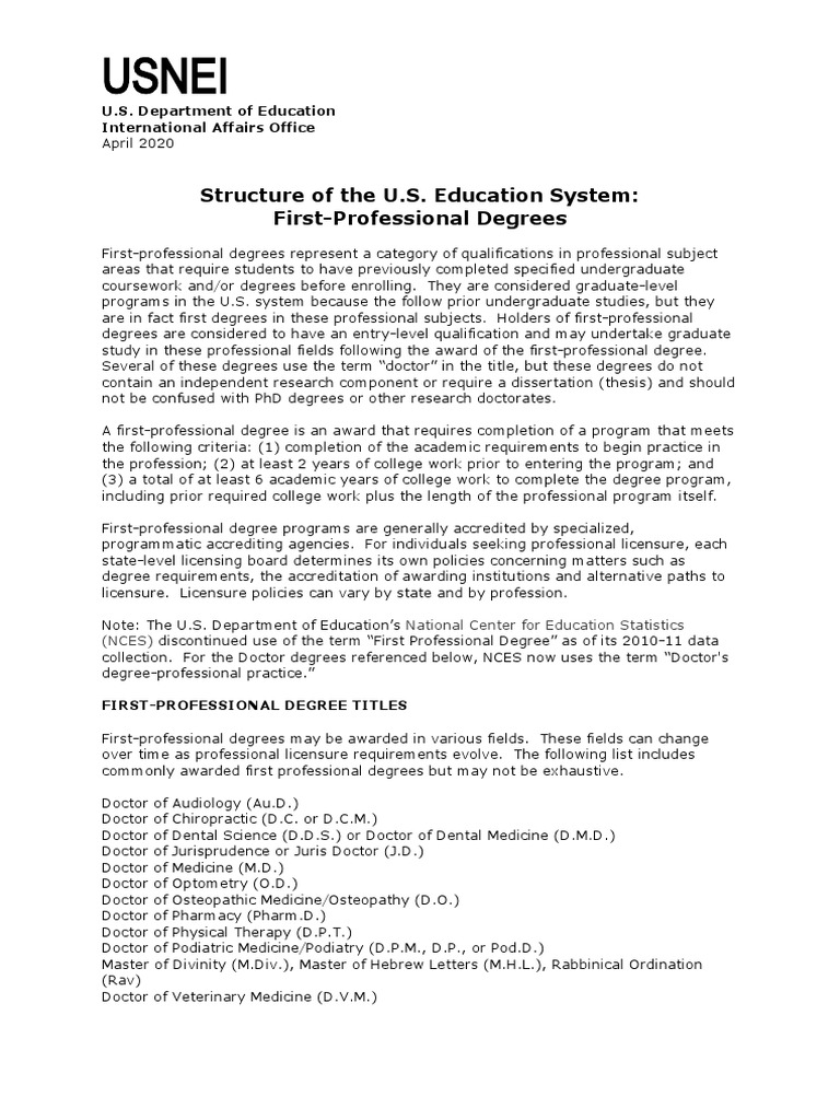 Usnei: Structure of The U.S. Education System: First-Professional ...