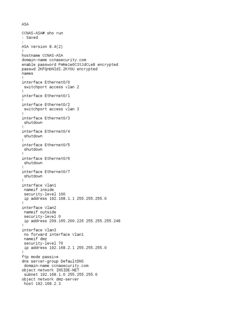 9.3.1.2 Lab - Configure ASA Basic Settings and Firewall Using CLI | PDF ...