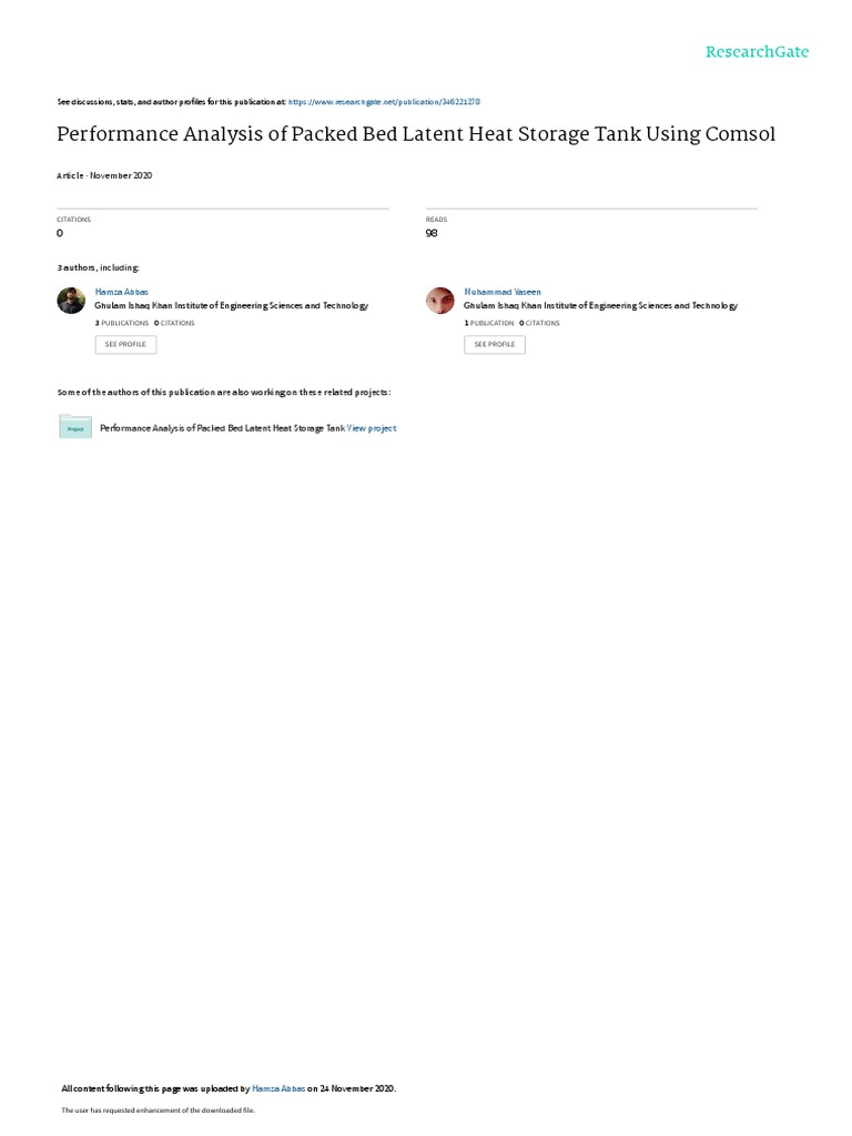 Performance Analysis Of Packed Bed Latent Heat Storage Tank Using Comsol Pdf Heat Transfer