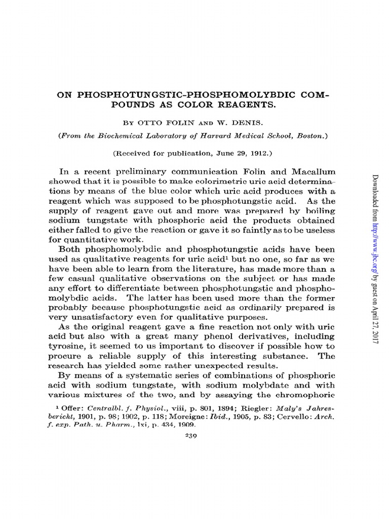 J. Biol. Chem.-1912-Folin-239-43 | PDF | Amine | Chemical Reactions
