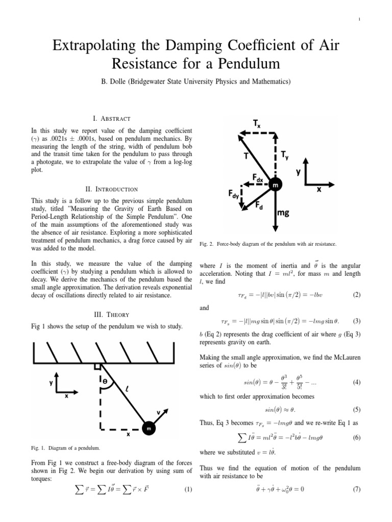 Extrapolating The Damping Coefficient of Air Resistance For A Pendulum | PDF | Pendulum | Mechanics