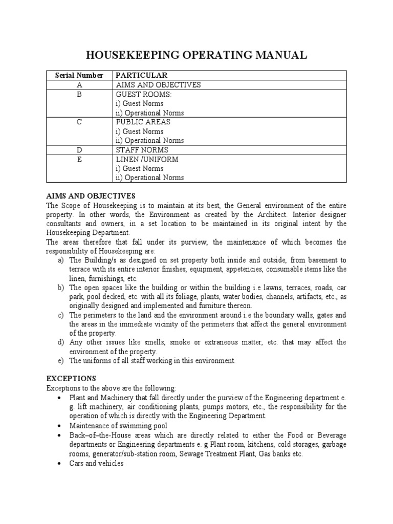 Housekeeping Operating Manual | PDF | Vacuum Cleaner | Housekeeping