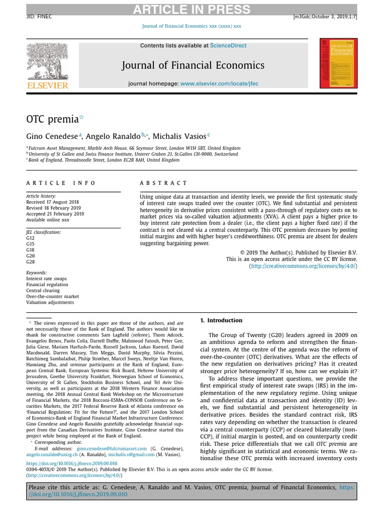Journal of Financial Economics: Gino Cenedese, Angelo Ranaldo, Michalis ...