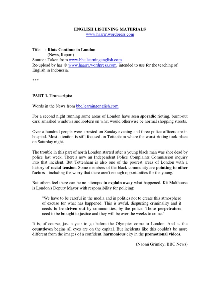 Scripts Riots Continue in London | PDF | Law Enforcement | Crime & Violence