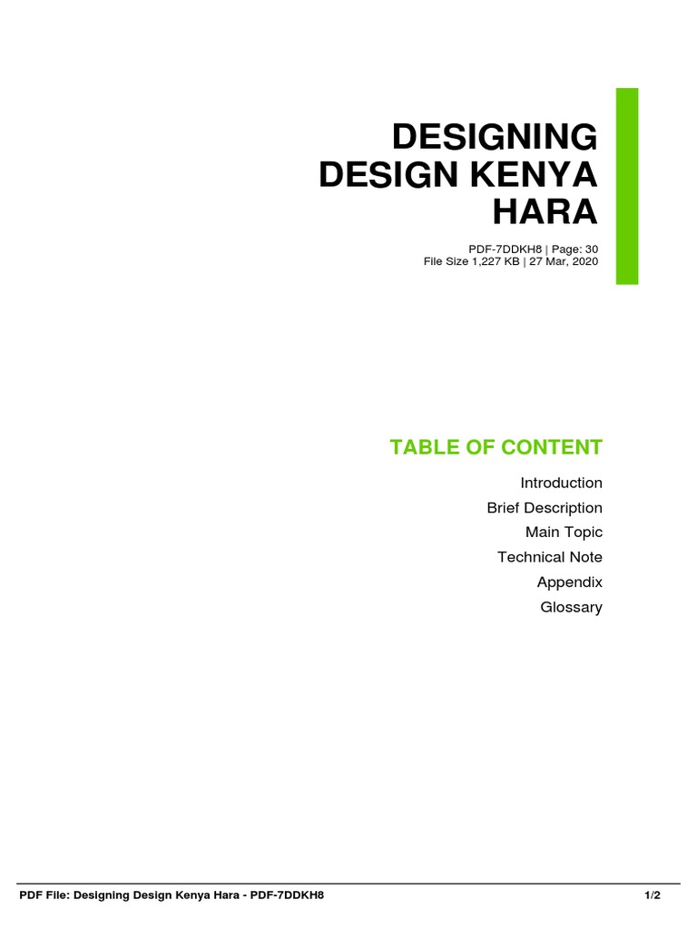 Designing Design Kenya Hara: Table of Content | PDF