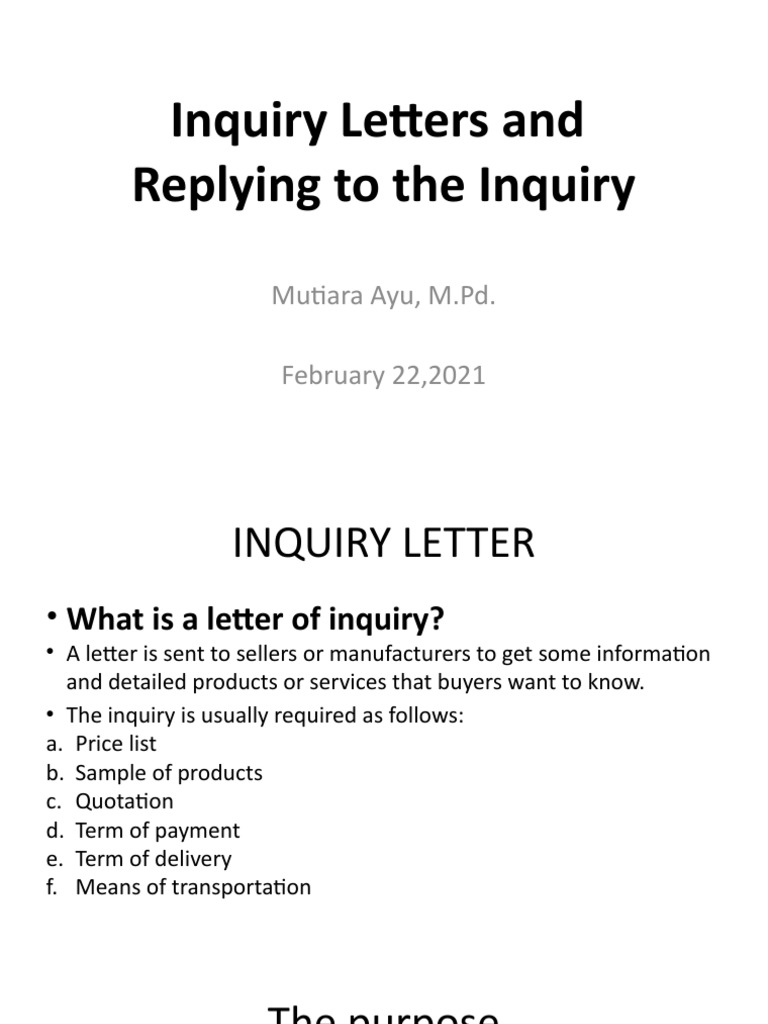 Inquiry and Response Letter Guide | PDF | Prices | Business