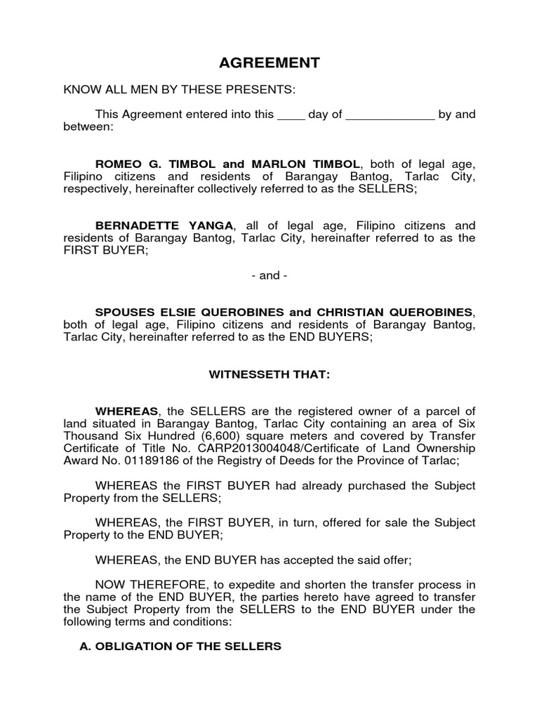 Agreement Timbol | PDF | Deed | Title (Property)