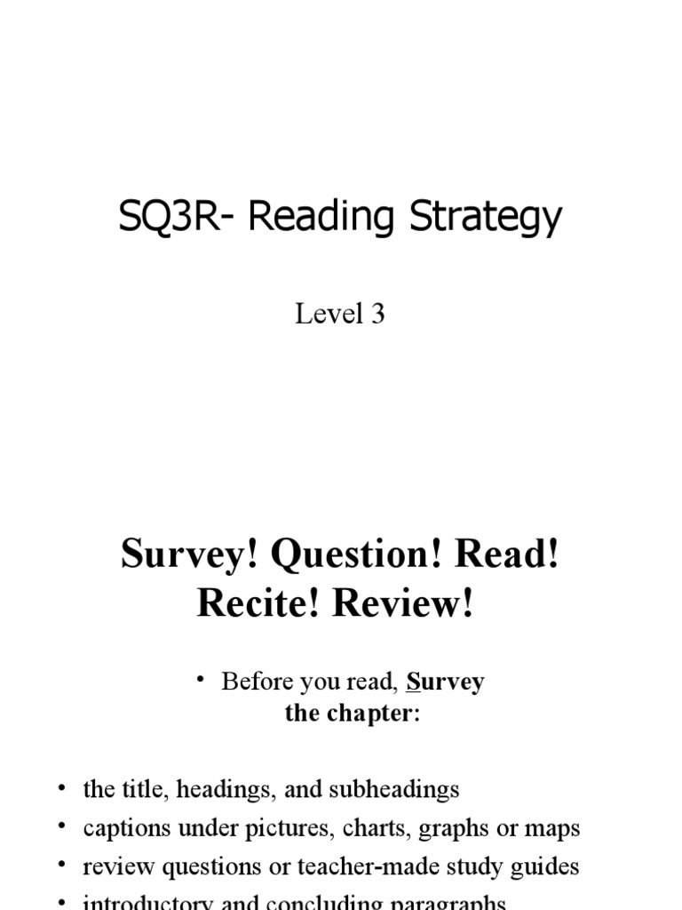 SQ3R - Reading Strategy Notes | PDF | Neuropsychological Assessment ...