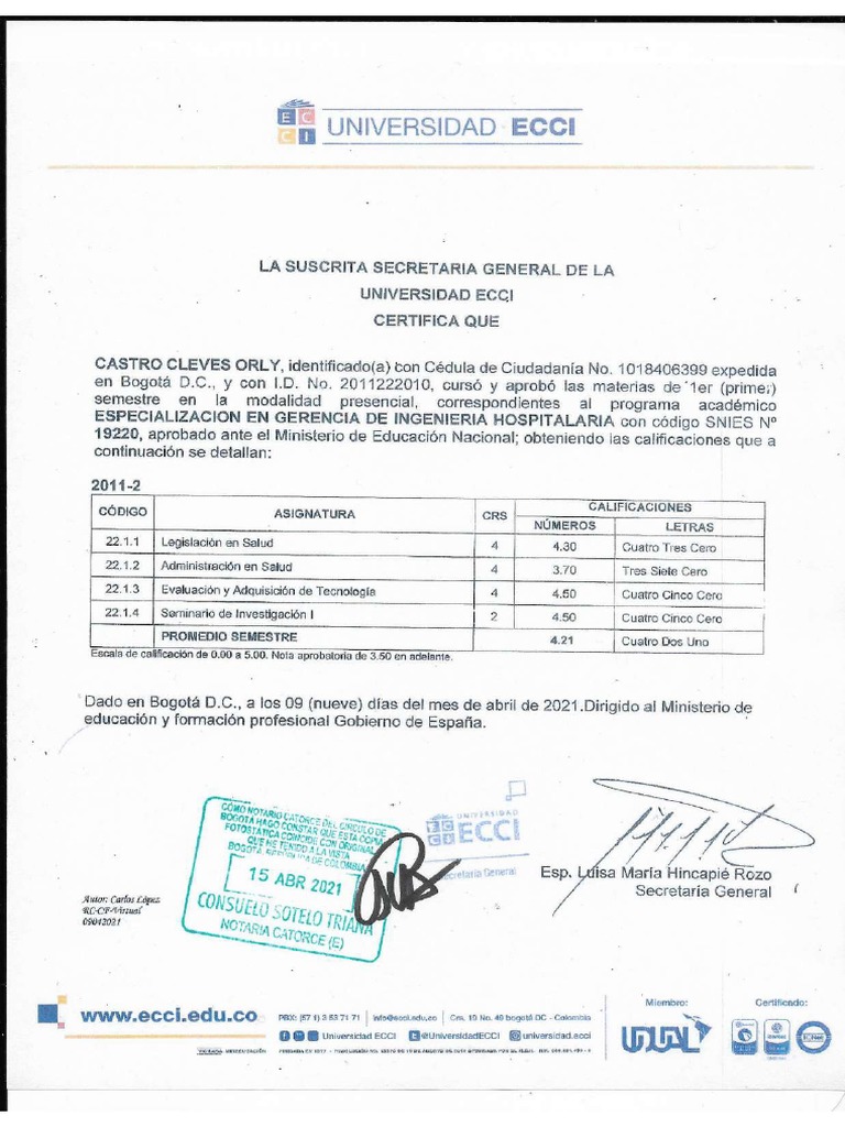 Certificados Ecci Notas | PDF