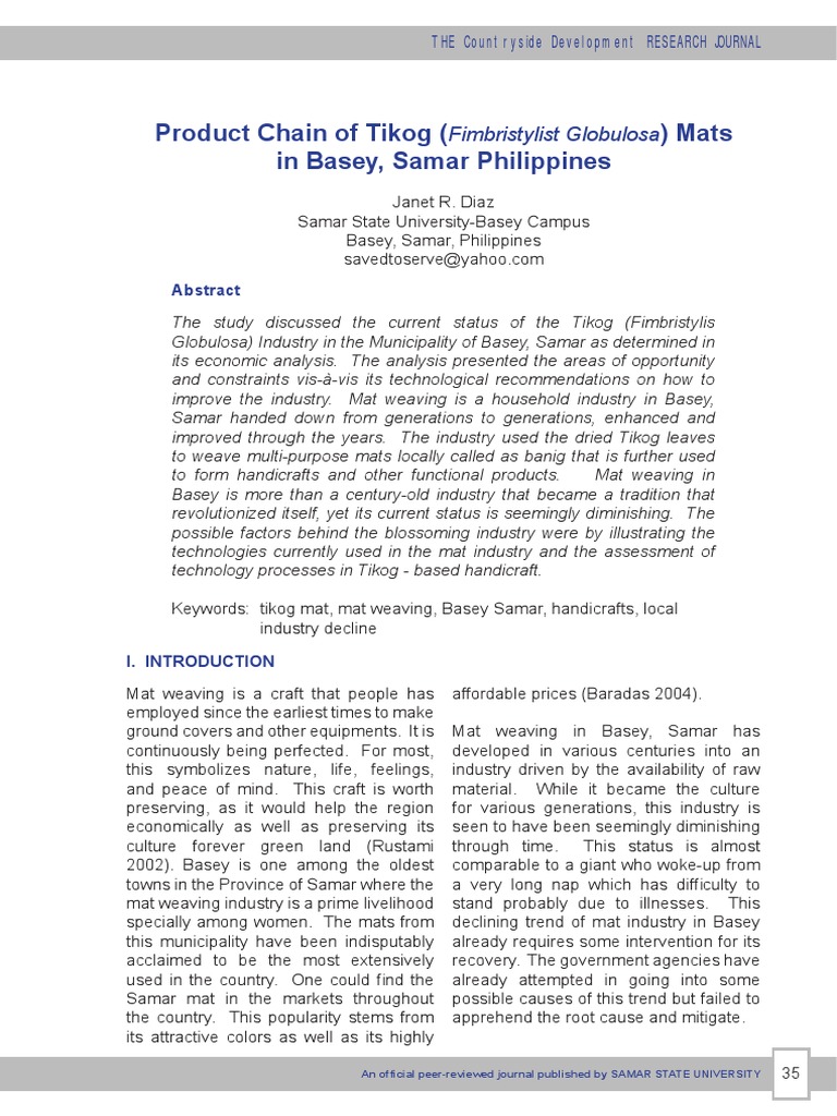 Product Chain of Tikog Mats in Basey, Samar Philippines: Fimbristylist ...