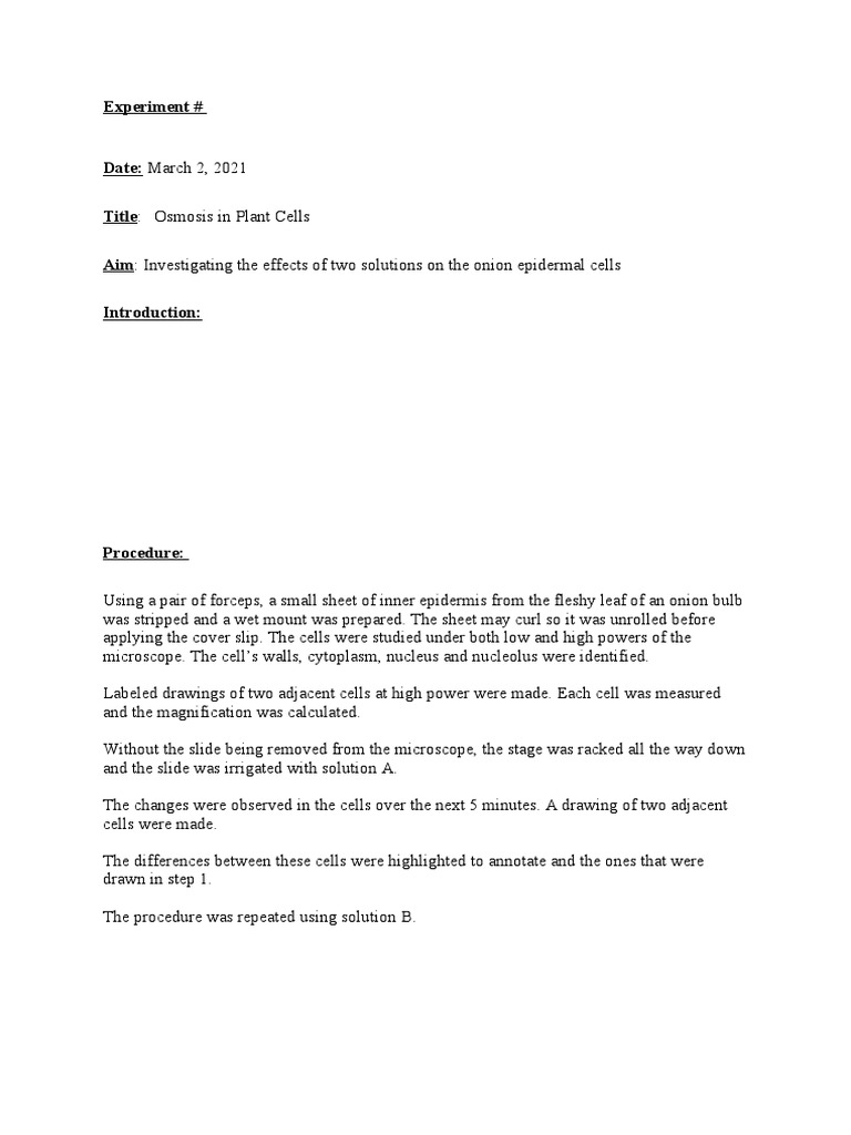 Osmosis Effects on Onion Cells Experiment | PDF | Science & Mathematics ...