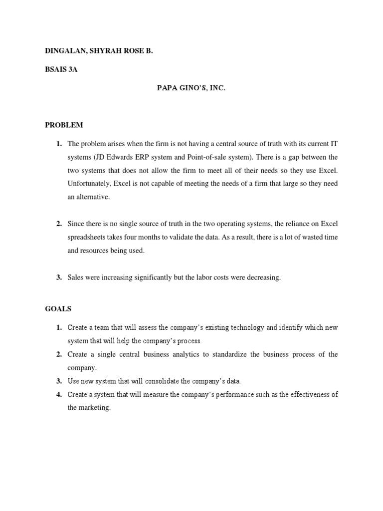 PAPA GINO'S INC. Answers | PDF | Analytics | Enterprise Resource Planning