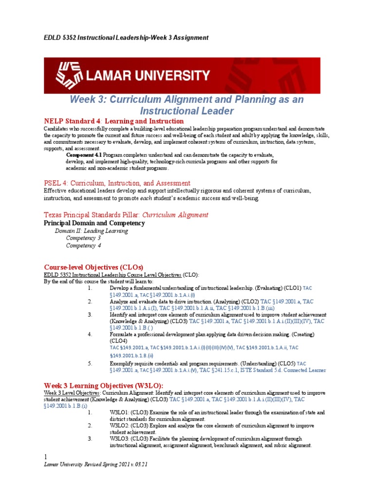 5352 Week 3 Curriculum Alignment and Planning Assignment Template v.03. ...