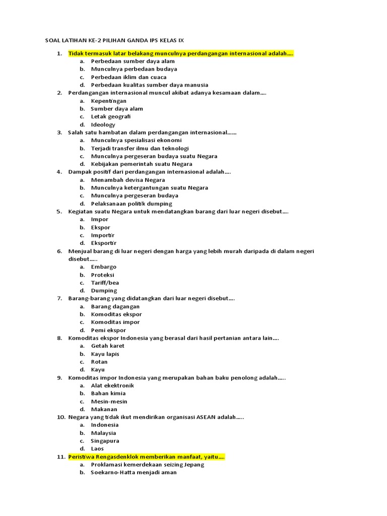Soal Latihan Ke-2 Pilihan Ganda Ips Kelas Ix | PDF | Politik | Sejarah