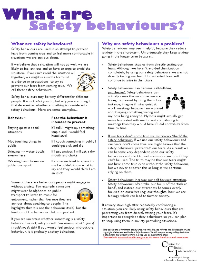 Social Anxiety Information Sheet - 12-What Are Safety Behaviours | PDF ...