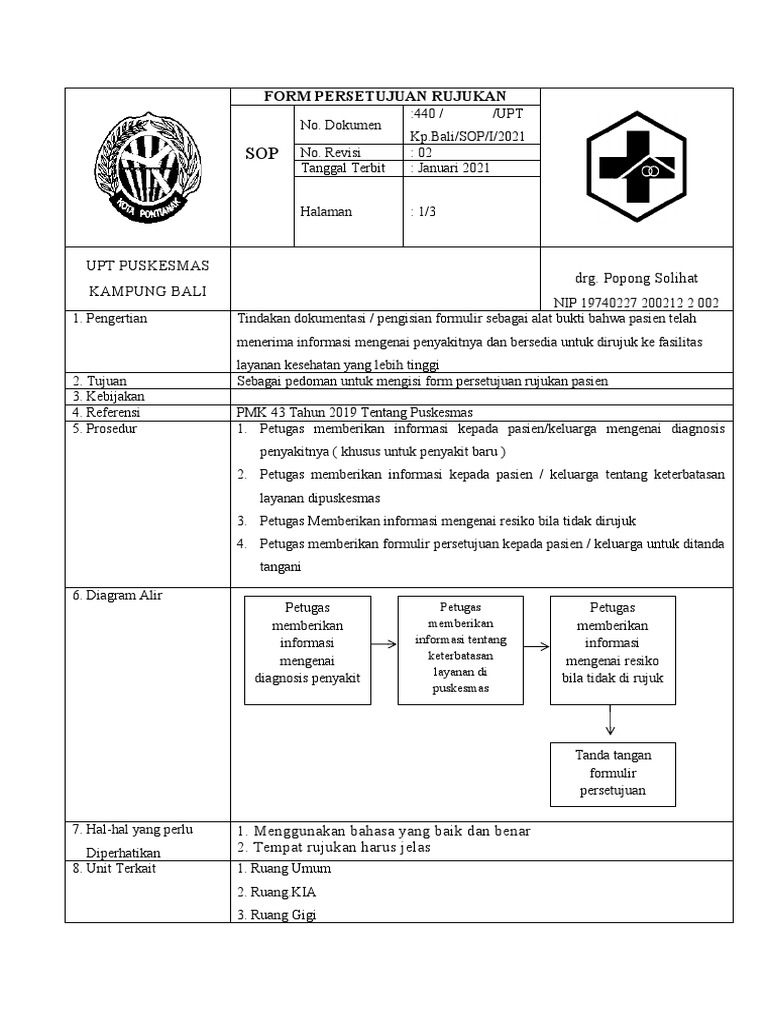 Sop Form Persetujuan Rujukan Revisi Terbaru 2021 | PDF