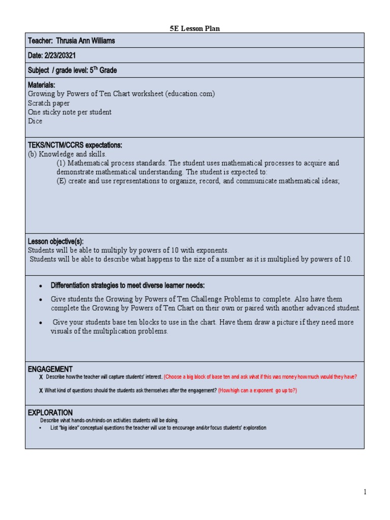 5E Lesson Plan | PDF | National Council Of Teachers Of Mathematics ...