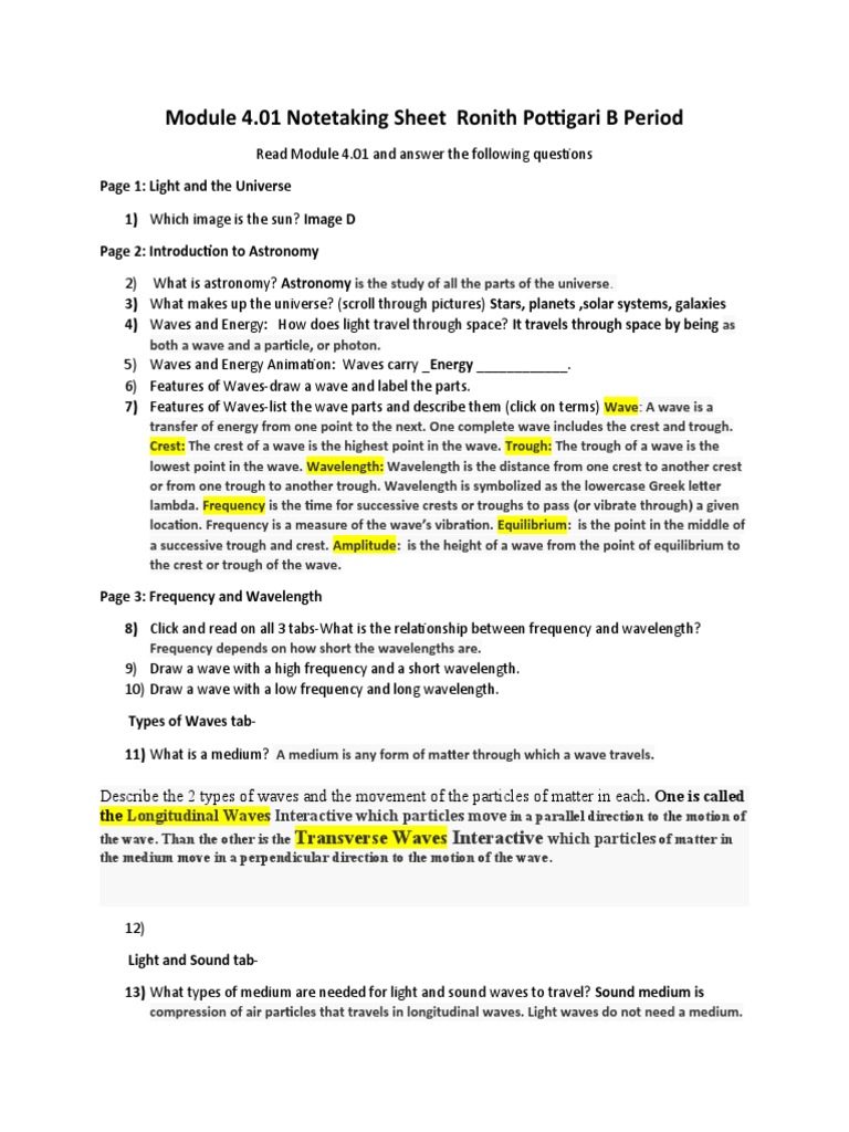 Astronomy Notetaking Guide | PDF | Waves | Electromagnetic Radiation