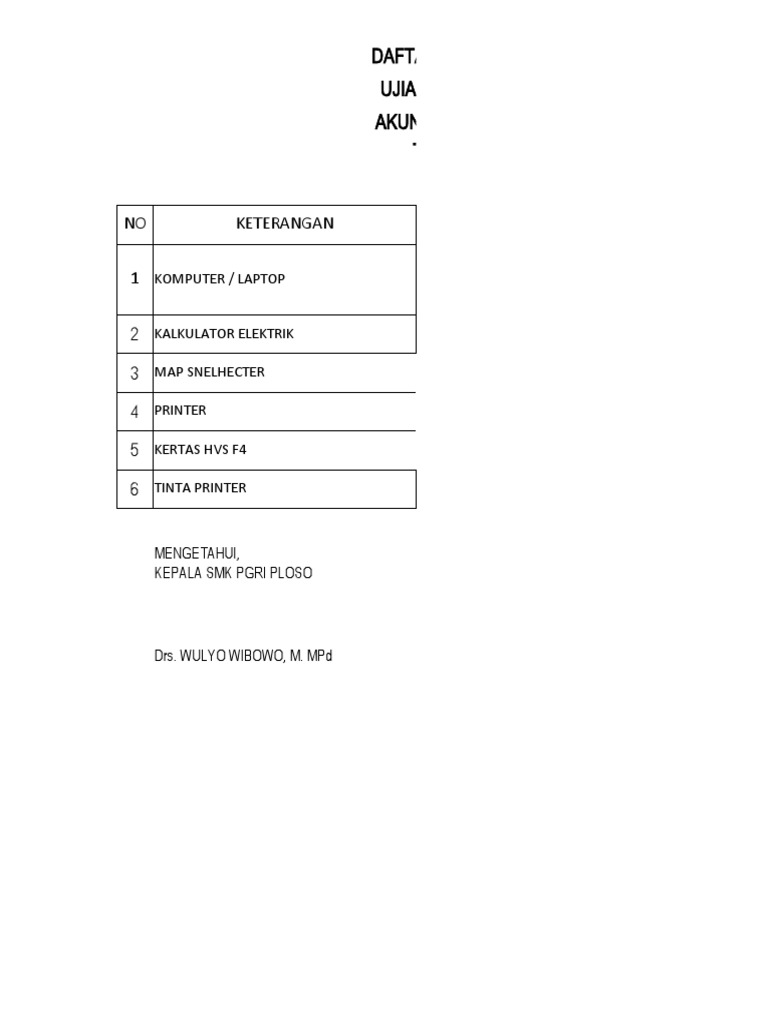 Daftar Pengajuan Alat & Bahan Ukk 2021 | PDF