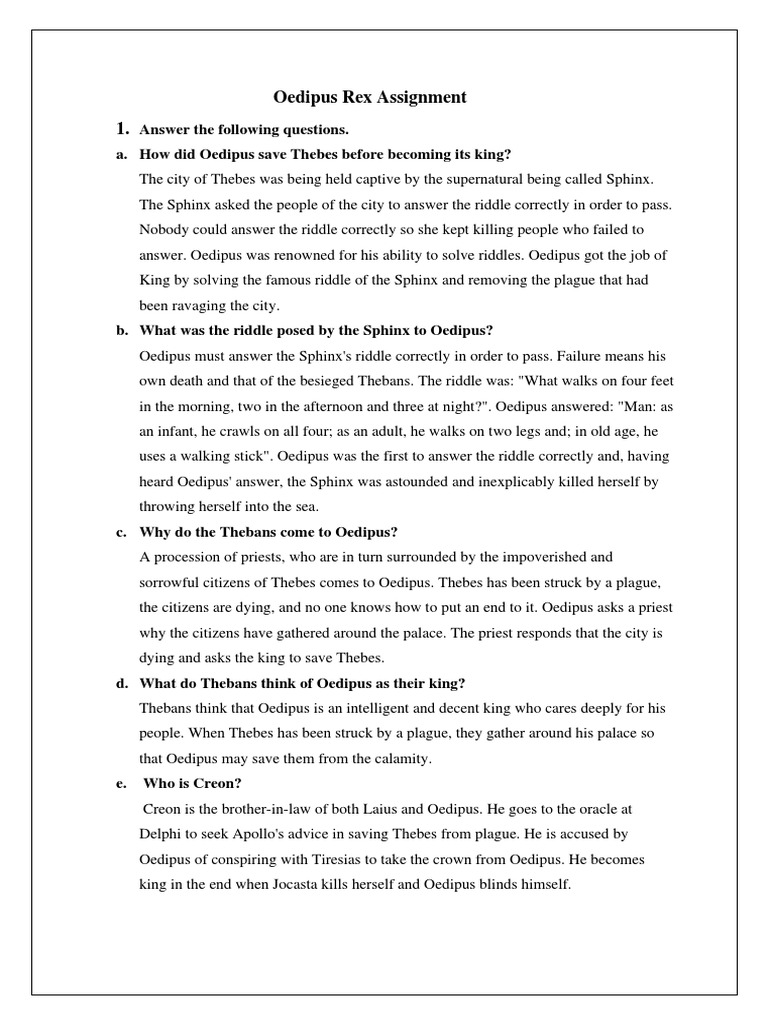 Oedipus Rex: Key Questions & Answers | PDF | Oedipus | Boeotian Mythology