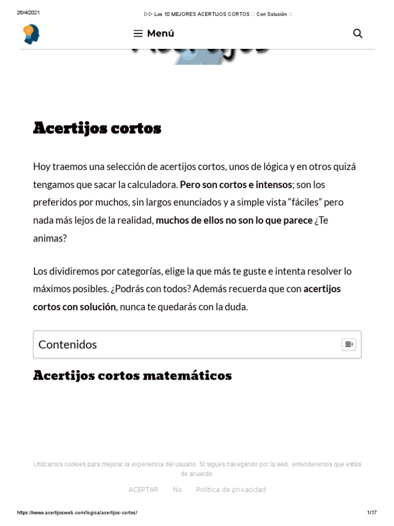 Los 10 MEJORES ACERTIJOS CORTOS 【 Con Solución 】 | PDF | Cookie HTTP ...