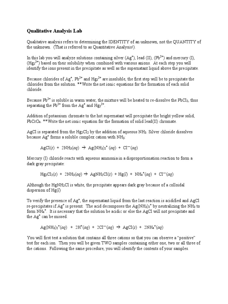 Qualitative Analysis Lab | PDF | Precipitation (Chemistry) | Chemical ...