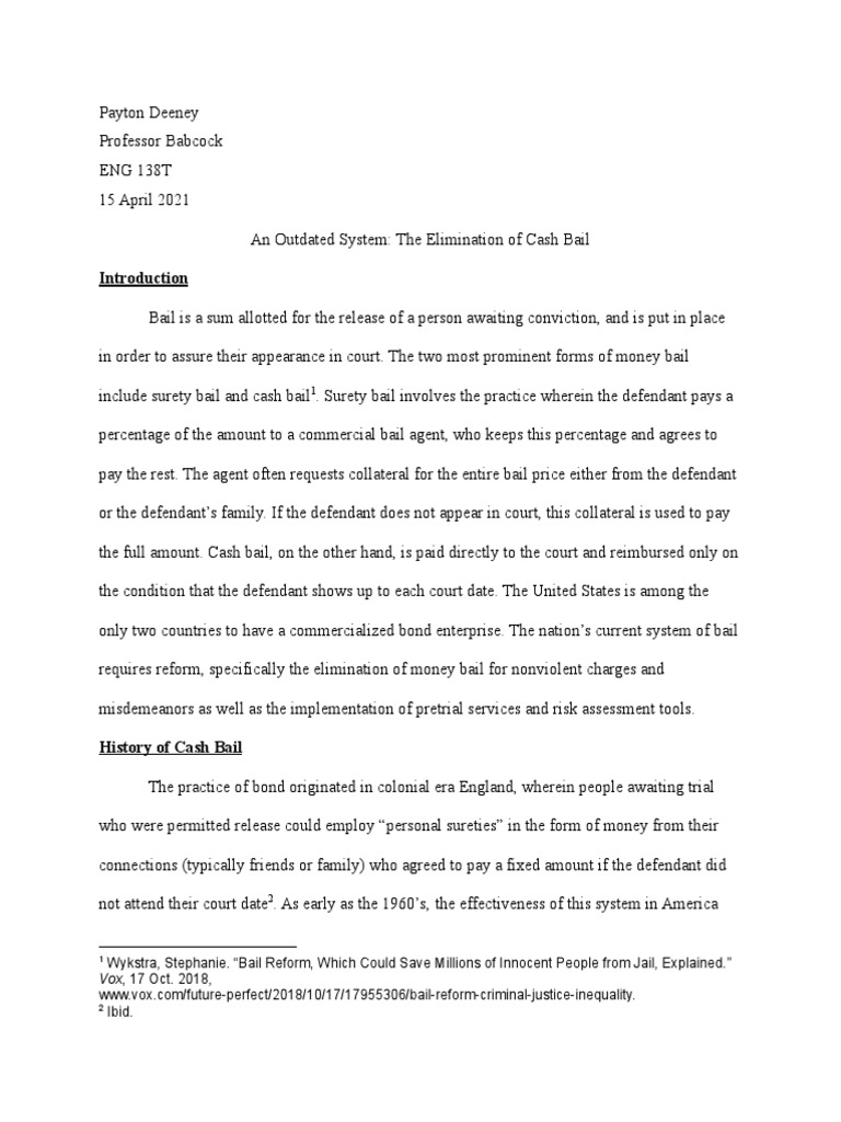 Reforming the Cash Bail System | PDF | Bail | Incarceration In The ...