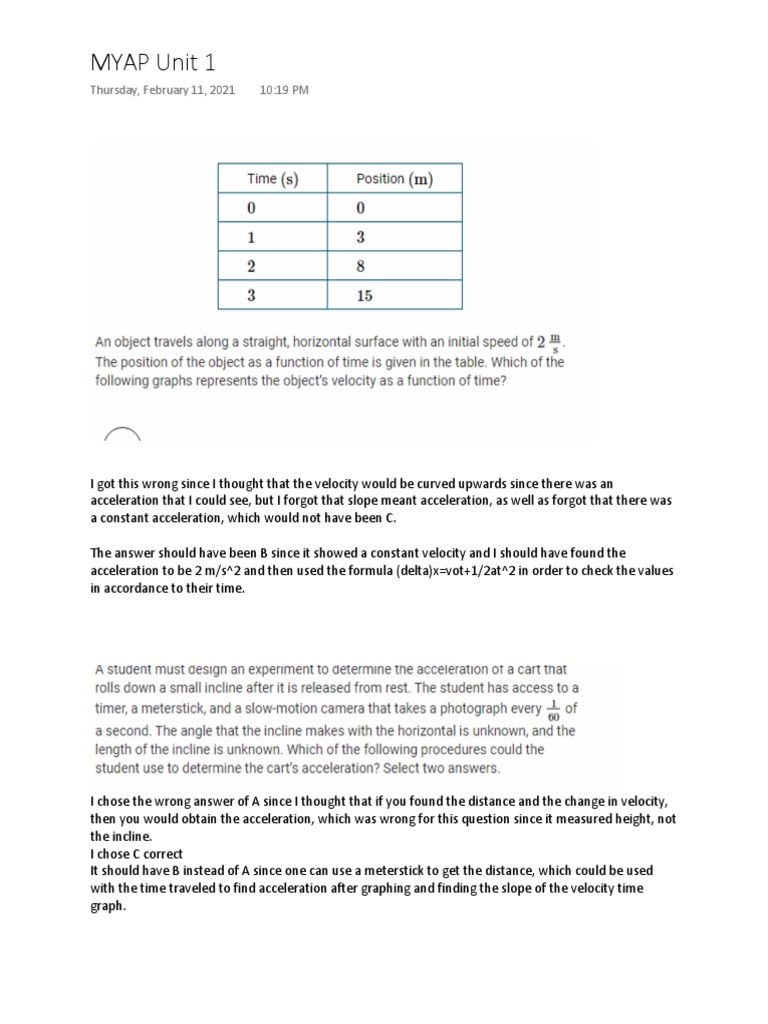 AP Physics Unit 1 Questions | PDF
