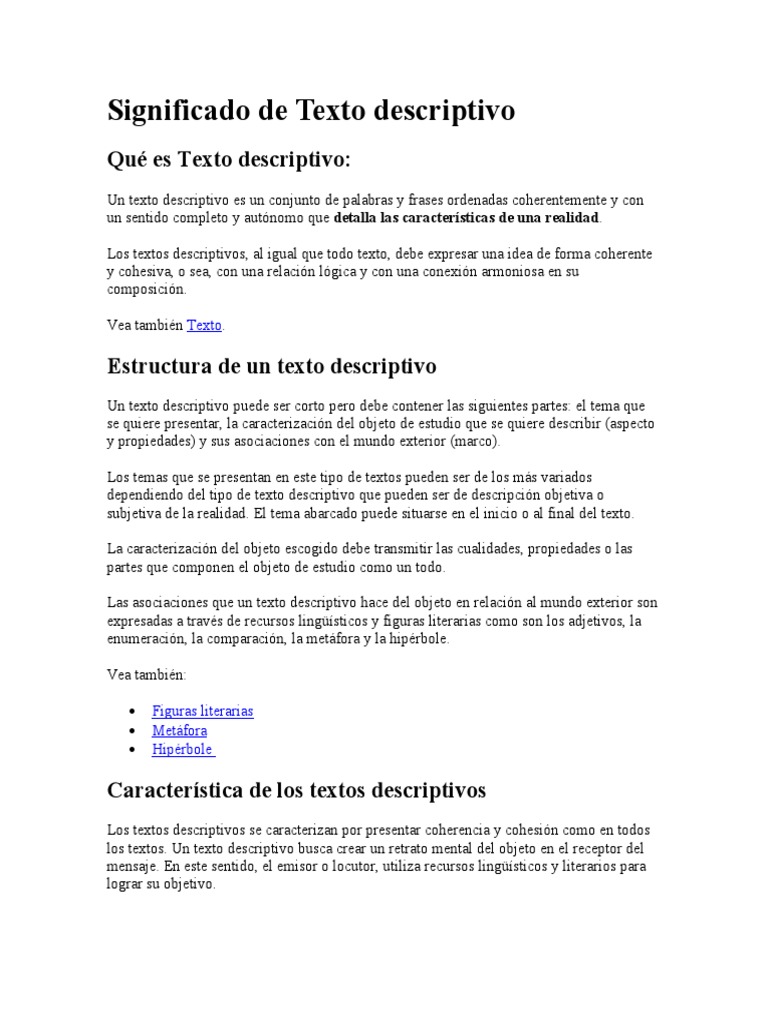 Significado de Texto Descriptivo | PDF | Metáfora | Teoría