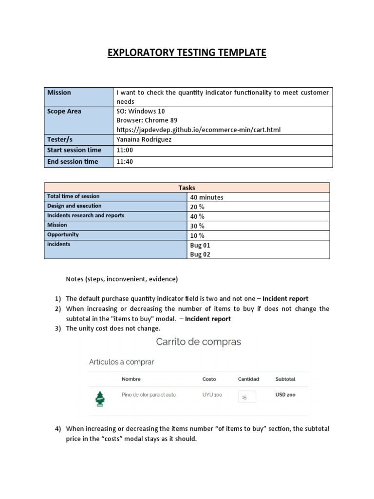 Exploratory Testing Template | PDF