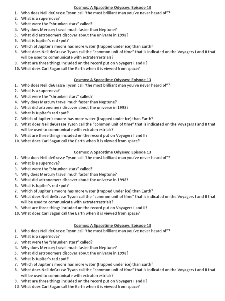 Cosmos Episode 13 Questions | PDF | Voyager Program | Jupiter