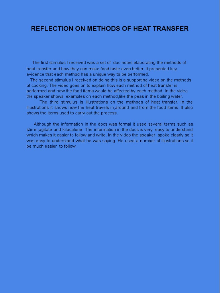 Reflection On Methods of Heat Transfer | PDF