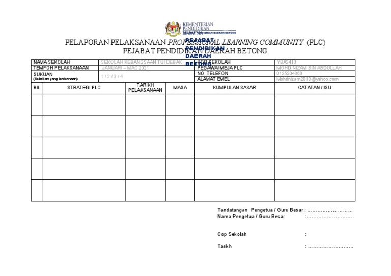 Borang Pelaporan PLC Ke PPD | PDF