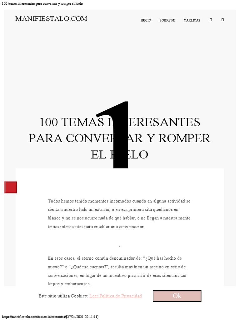 100 Temas Interesantes para Conversar y Romper El Hielo | PDF | Amor
