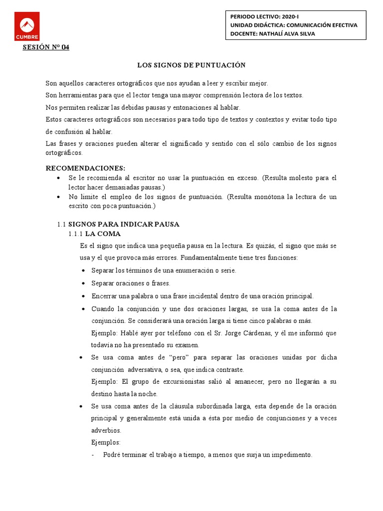 Separata 4 - Uso de Los Signos de Puntuación | PDF | Coma | Puntuación