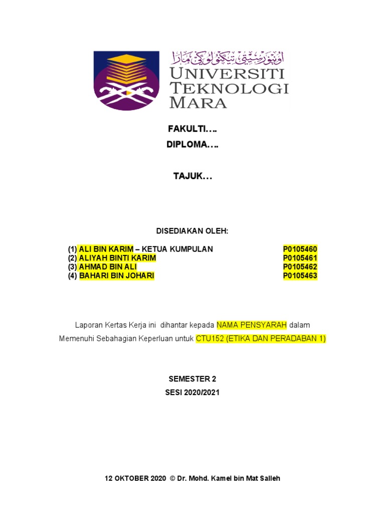 Ctu 152 Template Kertas Kerja | PDF
