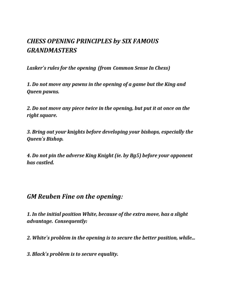 Chess Opening Principles by Six Famous Grandmasters | PDF | Chess ...