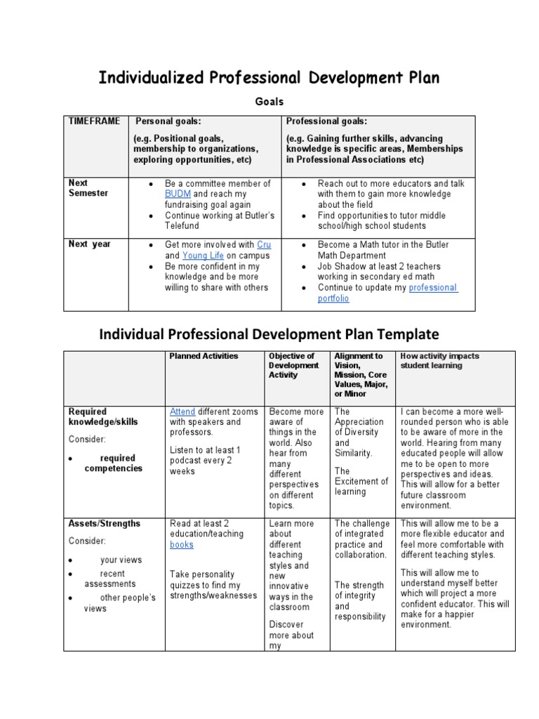 Individualized Professional Development Plan: Goals | PDF ...