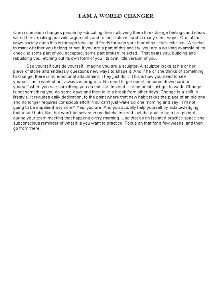 I Am A World Changer | PDF