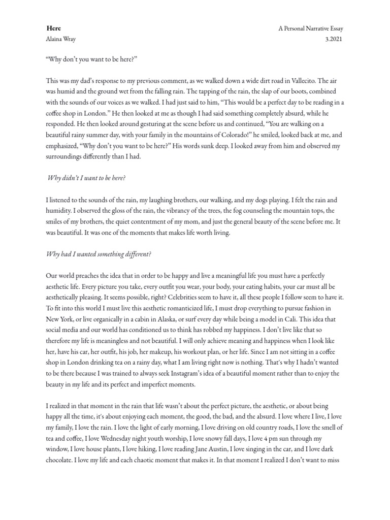 Alaina Wray - Here A Personal Narrative Essay | PDF | Narrative | Essays