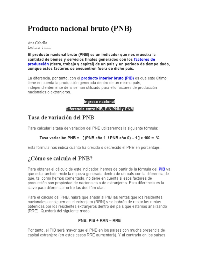 Definición y cálculo del PNB | PDF