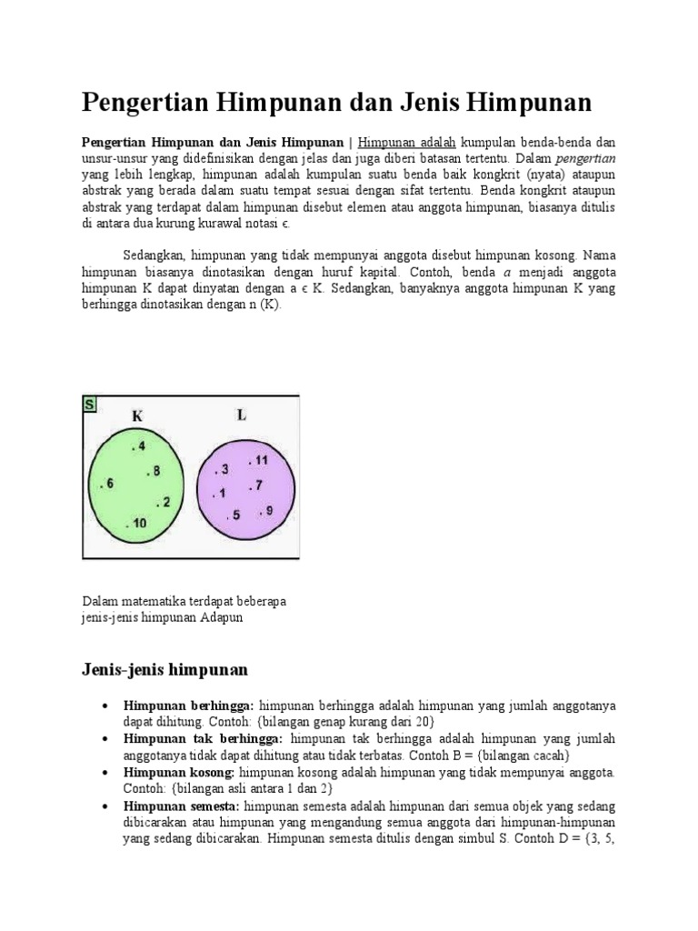 Pengertian Himpunan Dan Jenis Himpunan | PDF | Seni & Disiplin Bahasa ...