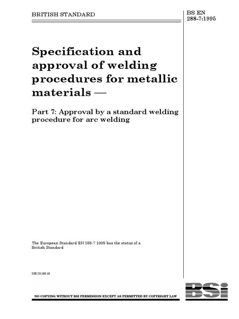 BS EN 288 - 7 - 1995 Welding Procedure | PDF | Welding | Construction