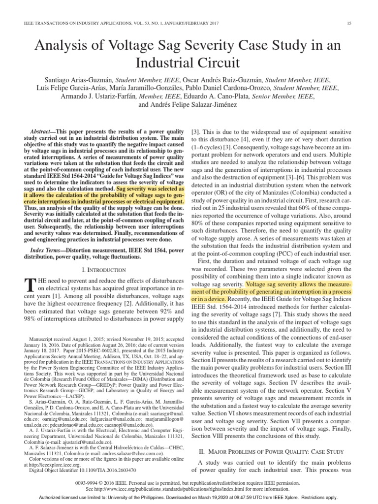 002 Case Study On Voltage Sag Severity Analysis in An Ind CKT | PDF | Electrical Substation ...