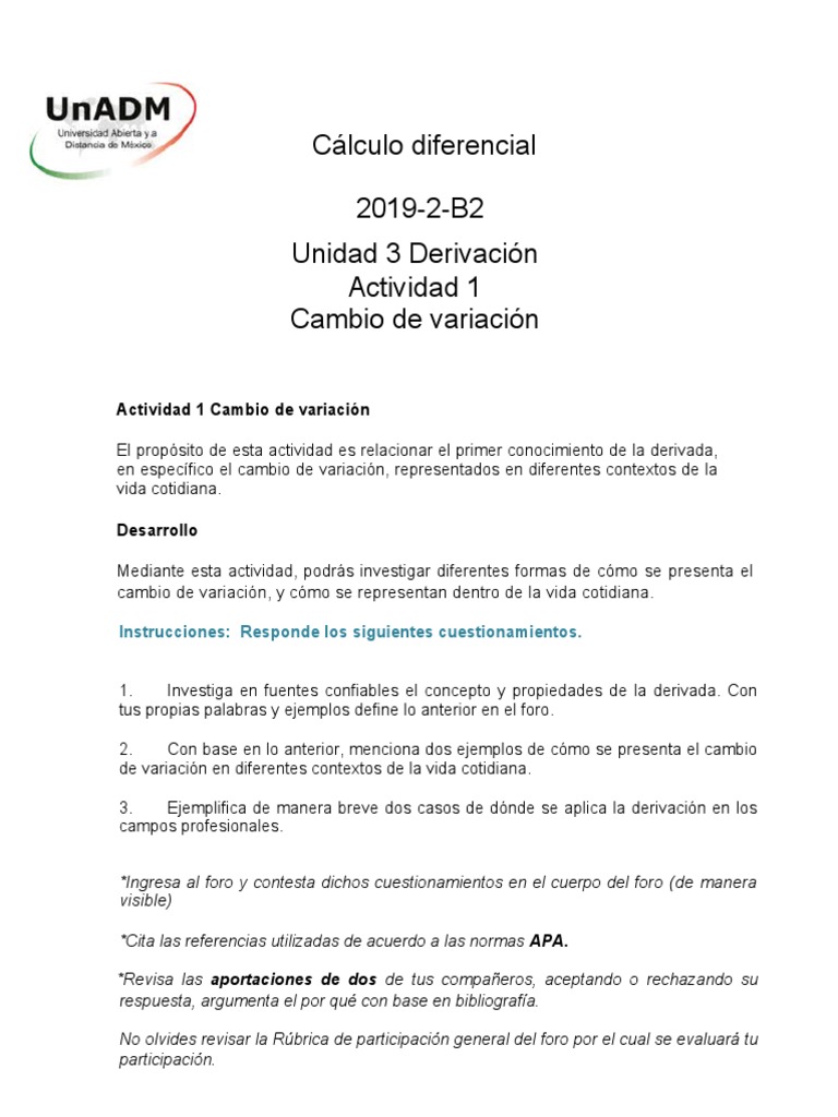 DCDI - Actividad 1 Unidad 3 Foro Cambio de Variacion | PDF