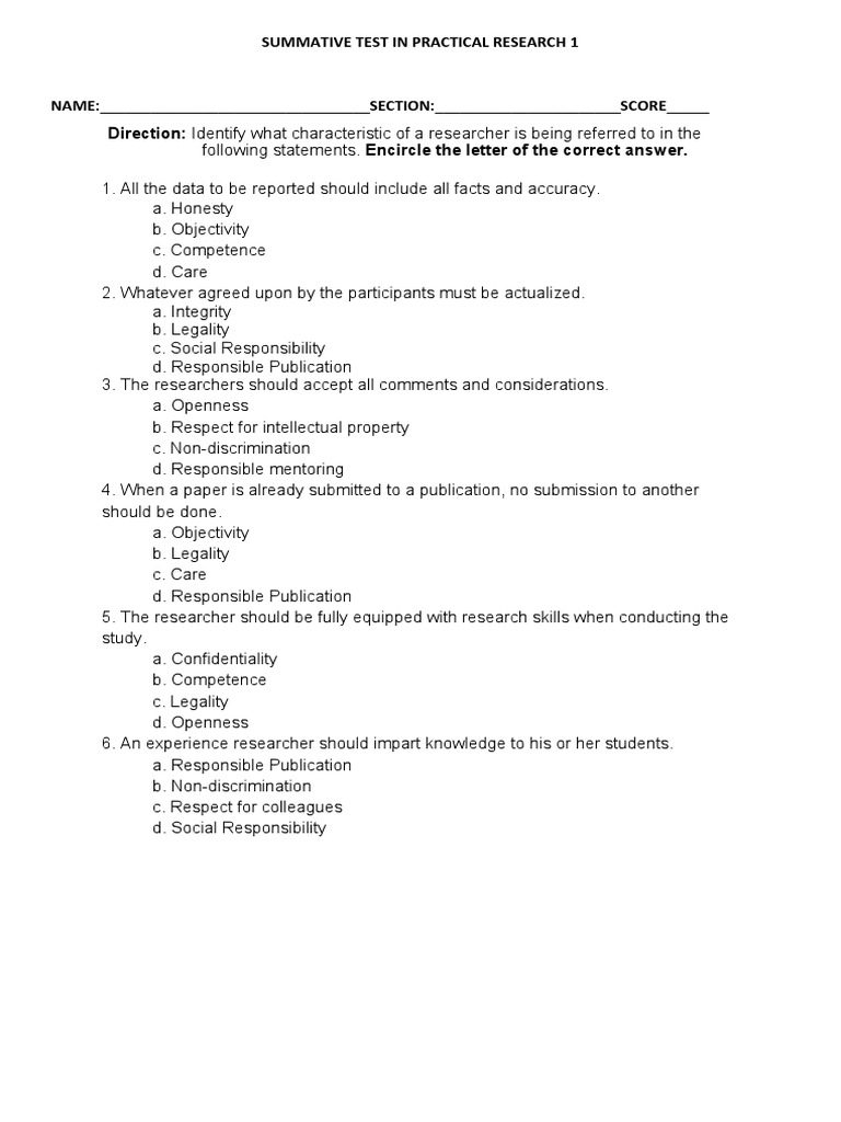 Summative Test in Practical Research 1 | PDF | Informed Consent | Consent