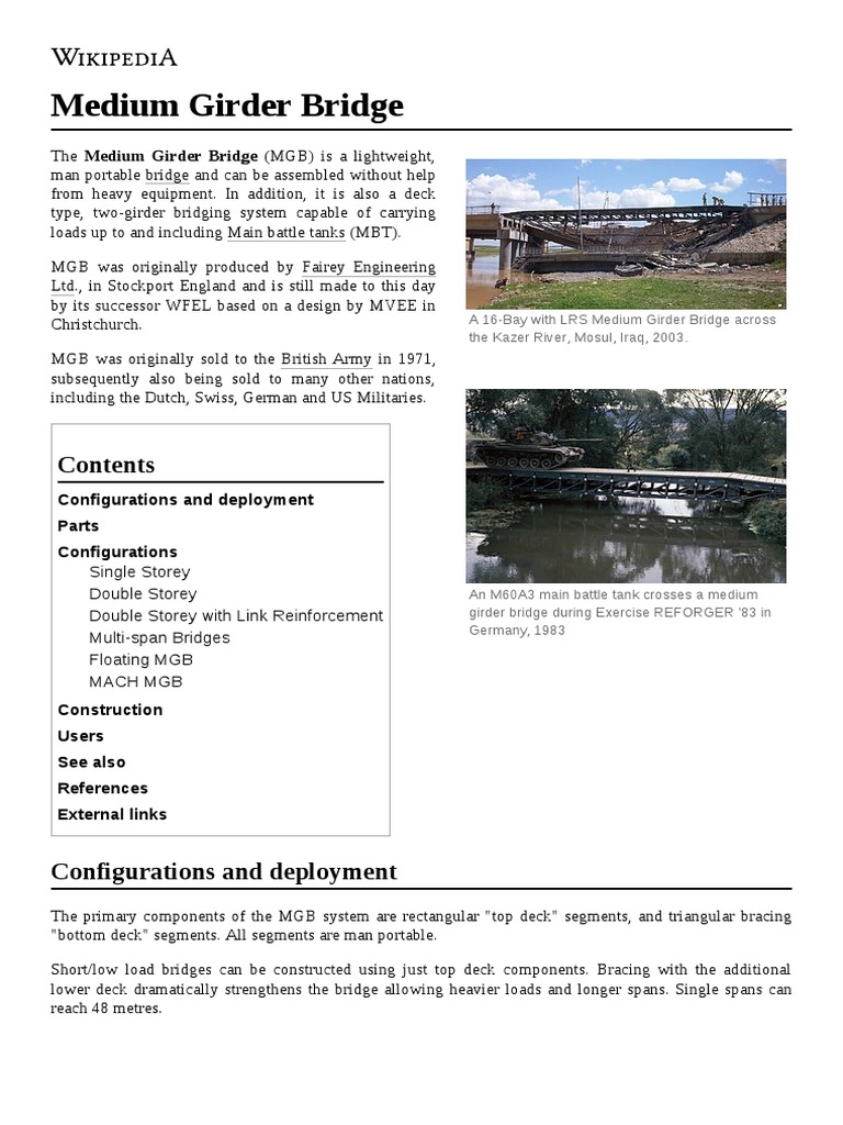 Medium Girder Bridge: Configurations and Deployment Parts ...