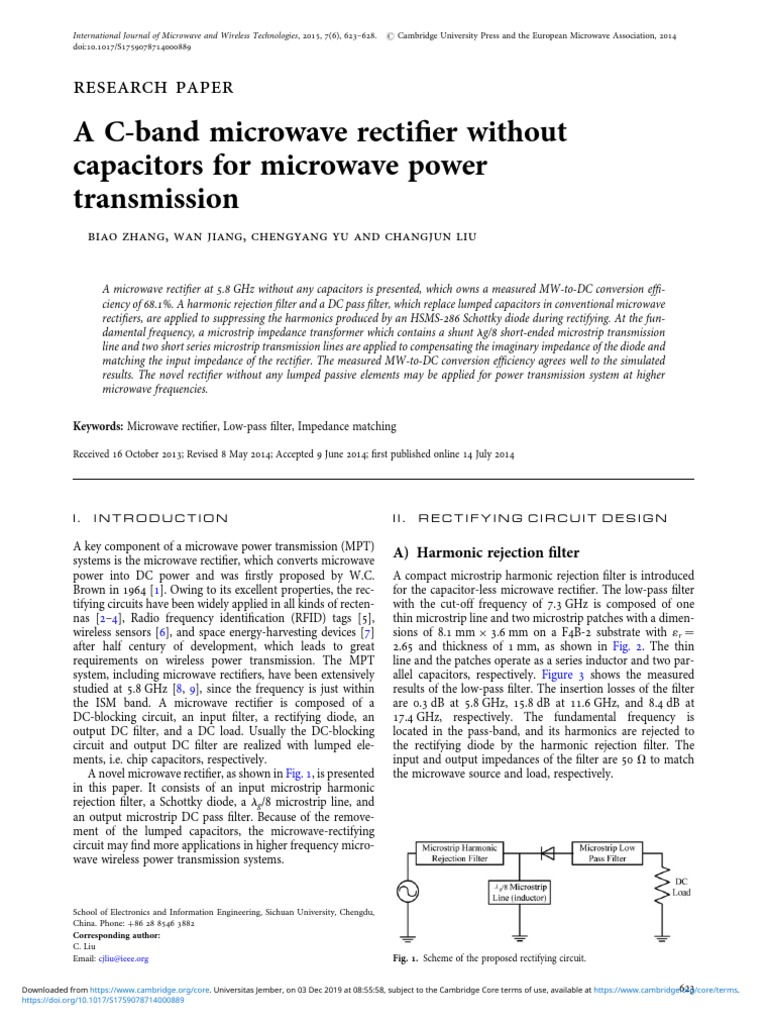 Cband Microwave Rectifier Without Capacitors For Microwave Power Transmission | PDF | Electronic ...